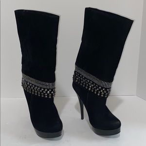 Nancy Li | Shoes | Nancy Li Rhinestone Black Suede Heel | Poshmark